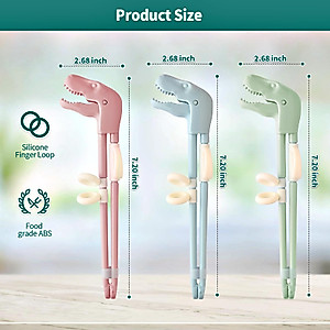 Kids Training Chopsticks, ChaLeeMOO Reusable Dinosaur Trainer Chopsticks Helper Set, Cute T-Rex Kids Utensils, Both for Right-handed and Left-handed Also Great for Adults to Use, 3 Pairs BPA Free