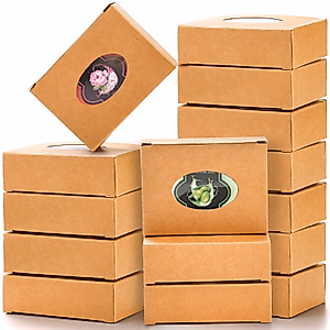 SOUJOY 100 Pack Soap Boxes for Handmade Soap, Paper Treat Boxes with Clear Window, Kraft Soap Making Supplies Packaging for Bakery, Candy, Jewelry, Party Treats