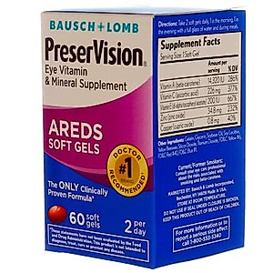 Bausch and Lomb Preservision Eye Vitamin and Mineral Supplements with Areds, 60 sgels