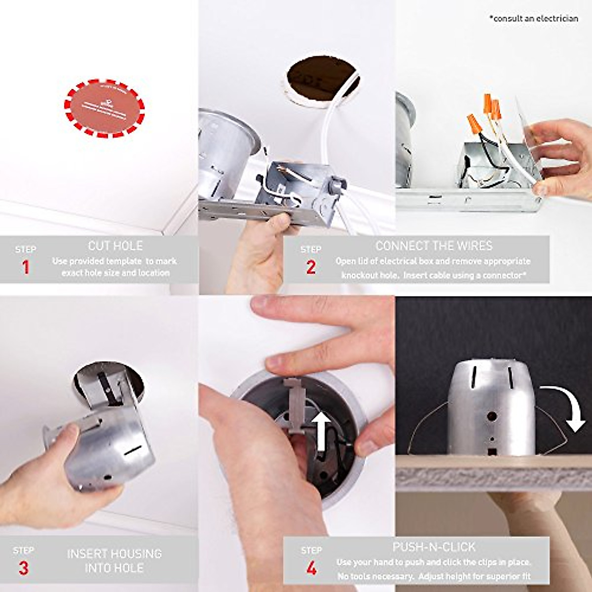 4" LED IC Rated Swivel Round Trim Recessed Lighting Kit, Brushed Nickel, Easy Install Push-N-Click Clips, LED Bulb Included, 3.88" Hole Size,90734