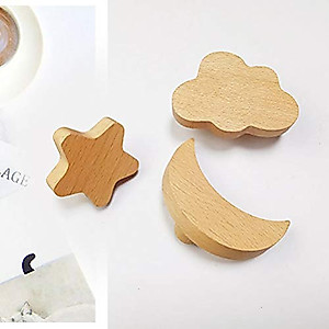Garneck 3Pcs Wall Hooks Hat Hooks Wooden Coat Hangers Star Moon Cloud Wall Hook Kids Room Nursery Wall Decors