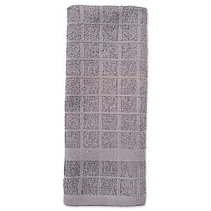 DII Basic Terry Collection Windowpane Dishtowel Set, 16x26, GraySolid, 4 Piece