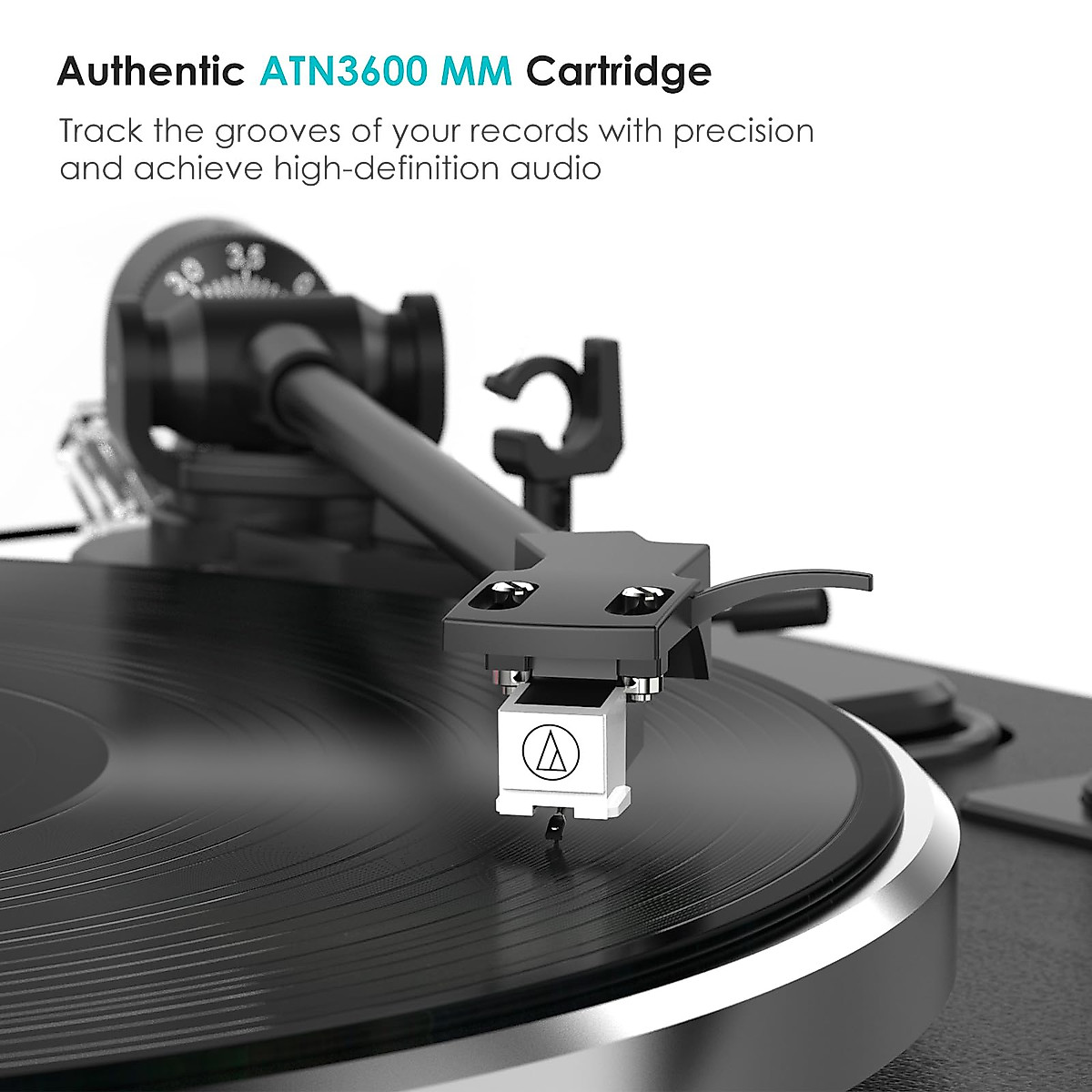 All-in-One Record Player High Fidelity Belt Drive Turntable for Vinyl Records Built-in 2 Tweeter and 2 Bass Stereo Speakers, Vinyl Player with MM Cartridge, Bluetooth, Aux-in, RCA, Auto Stop Black