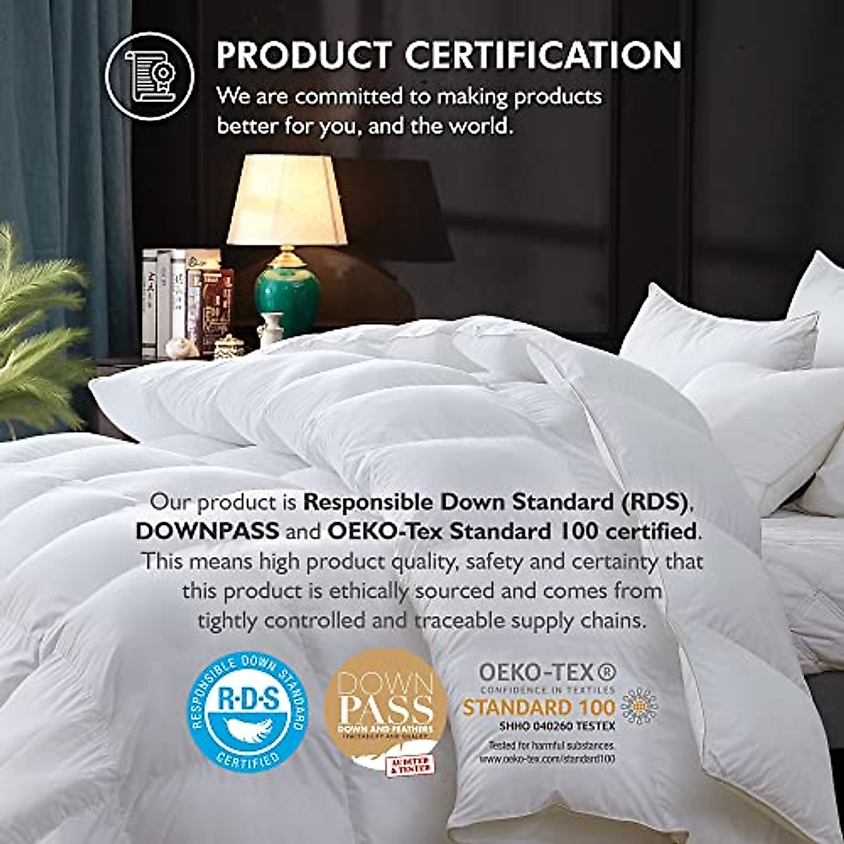 Luxurious Full/Queen Size Goose Down Feather Fiber Comforter Duvet Insert, Ultra-Soft 100% Egyptian Cotton Cover, 60 oz. Fill Weight, All-Season White Solid Comforter