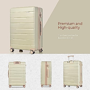 Merax 3 Pcs Expandable ABS Hardshell Luggage Sets with Spinner Wheel Suitcase TSA Lock Suit Case, Golden Green, (20/24/28)