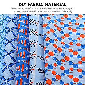 HEALLILY Fabrics 5Pcs Christmas Snowflake Cotton Fabric Bundles Patchwork Xmas Printed Craft Fabric Square DIY Christmas Sewing Scrapbooking Quilting