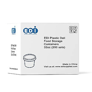 EDI [32 OZ, 200 Sets] Wholesale Plastic Deli Food Storage Containers with Airtight Lids | Microwave-, Freezer-, Dishwasher-Safe | BPA Free | Heavy-Duty | Meal Prep | Leakproof | Recyclable