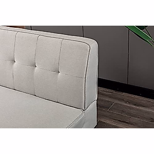 Aoowow Modern Armless Futon Sofa, Living Room Couch,Mid-Century Tufted Linen Upholstered Sofa Couch with Wood Legs for Compact Living Space, Apartment (Beige)