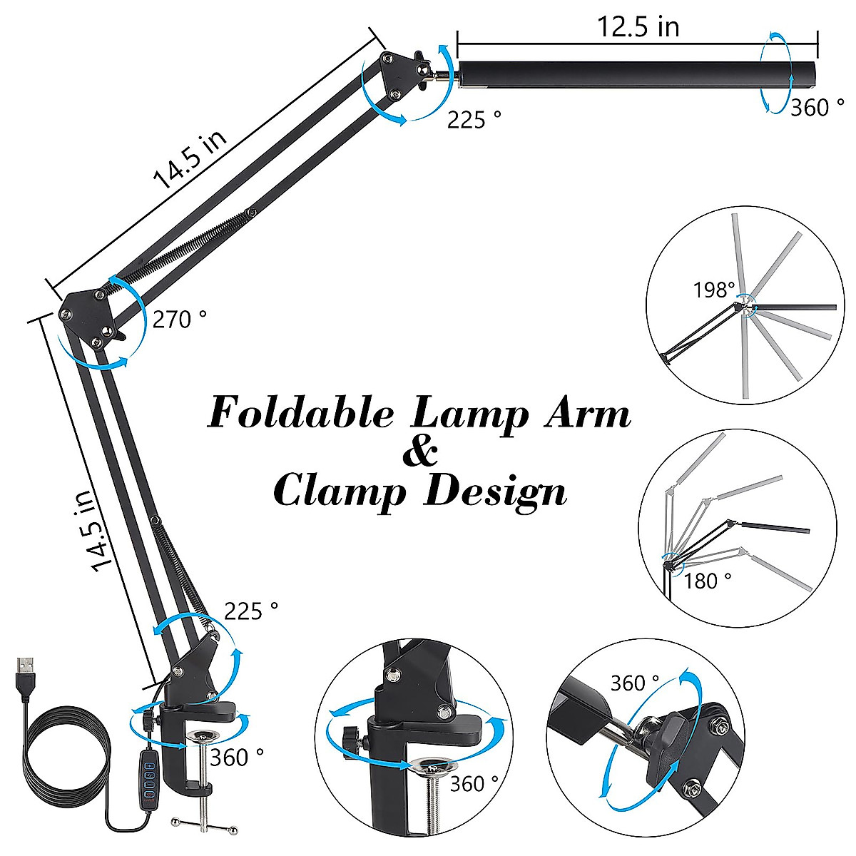 Modern LED Desk Lamp with Adjustable Brightness and Color Temperature, Eye-Caring, Architect Desk Lamp for Office, Home, Reading, Drawing
