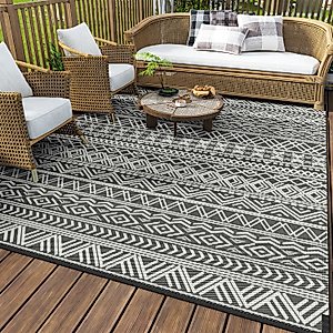 MontVoo-Outdoor Rug Carpet Waterproof 6x9 ft Reversible Patio Rug RV Camping Rug-Plastic Straw Rug Outside Indoor Outdoor Area Rug for Patio Deck Balcony Picnic Beach Outdoor Decor Boho Grey