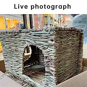 Bunny Grass House - Hand Crafted Natural Rabbit Hideout & Nesting Box, Foldable & Comfortable Bed Cage for Small Animals, Hamster, Guinea Pig, Chinchilla, Hedgehog (Medium - Suit for 1 Adult Rabbit)