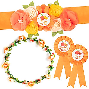 Little Cutie Citrus Maternity Sash Mom to Be & Daddy to Be Corsage Orange Clementine Flower Crown Pregnancy Sash Decoration Autumn Baby Shower Kit Party Favors Pregnancy Photo Prop Gift