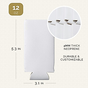 Blank Slim Can Cooler Sleeves, Foldable Slim Can Insulator Made of Neoprene, Slim Beverage Cooler for Beer & Soda, Skinny Sublimation Can Cooler 12oz , Set of 12, White - Your Dream Party Shop