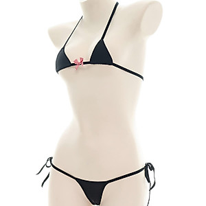 Women's Sexy Cute Micro Bikini Lolita Japanese Sexy Bra and Panty Set Cosplay Bikini (B0209black)