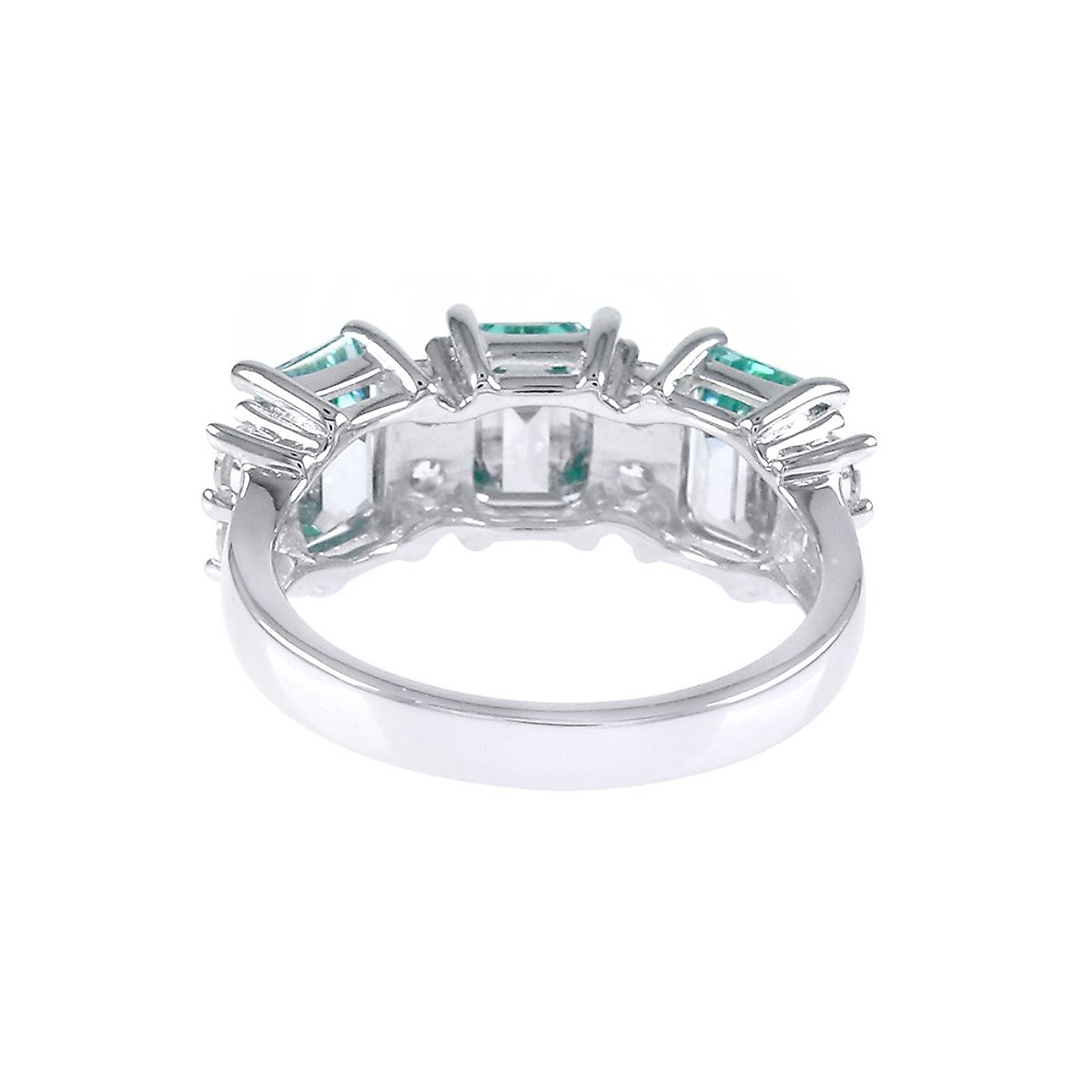 Jewel Zone US Simulated Blue Green Tourmaline & White Cubic Zirconia Three Stone Engagement Ring in Sterling Silver