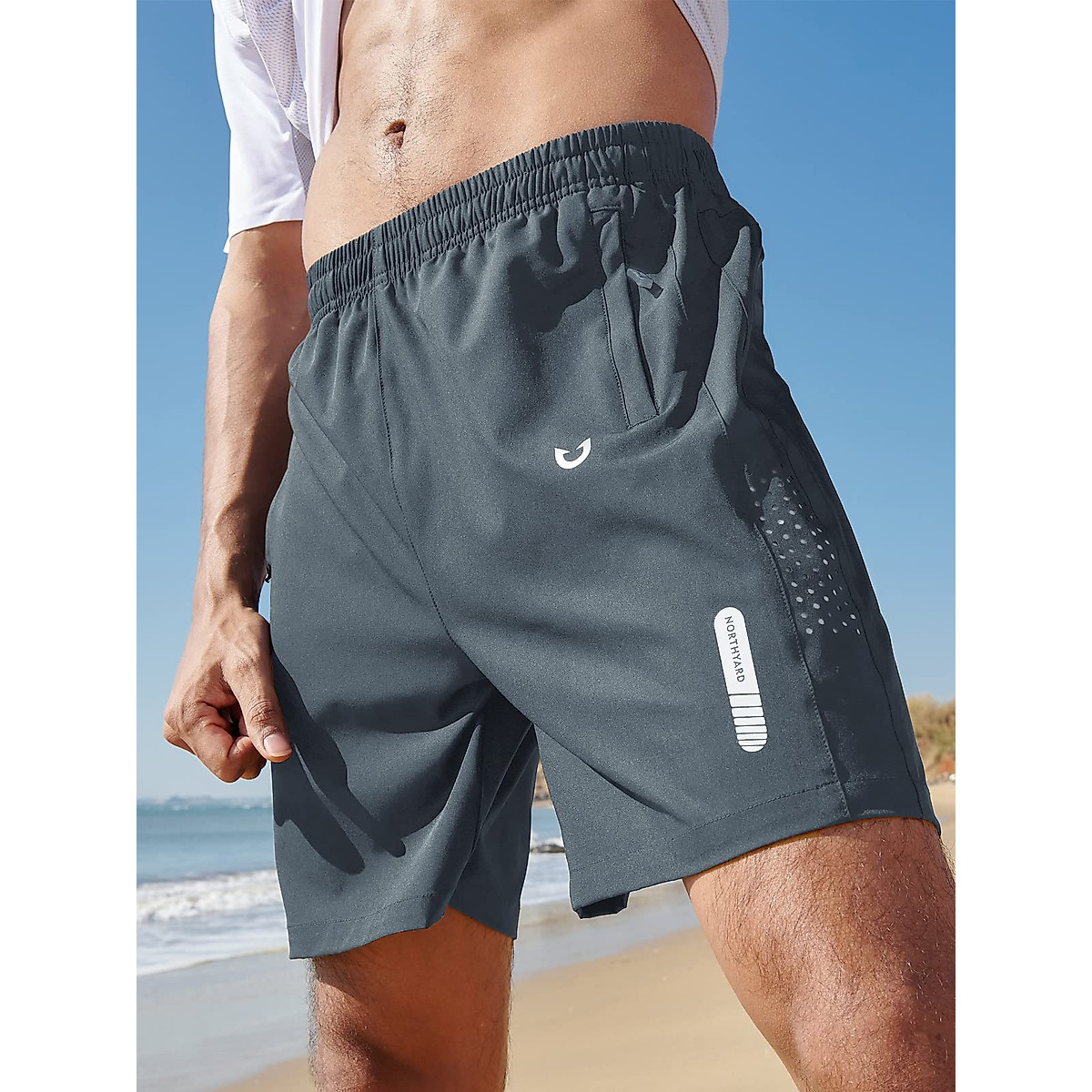NORTHYARD Men's Athletic Running Shorts Quick Dry Workout Shorts 7"/ 5"/ 9" Lightweight Sports Gym Basketball Shorts Hiking Exercise COOLGREY L