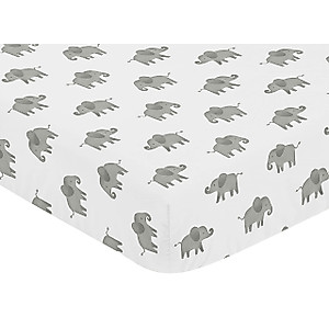 Sweet Jojo Designs Grey and White Baby or Toddler Fitted Crib Sheet for Mint Watercolor Elephant Safari Collection