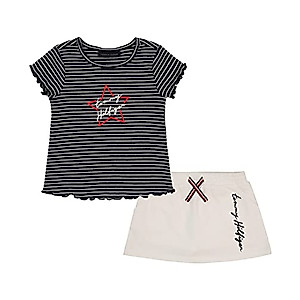 Tommy Hilfiger Baby Girls 2 Pieces Skort Set, White/Tommy Navy, 18 Months US