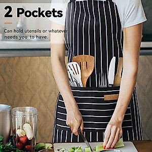 NLUS 2 Pack Kitchen Cooking Aprons, Adjustable Bib Soft Chef Apron with 2 Pockets for Men Women (Black/Brown Stripes)