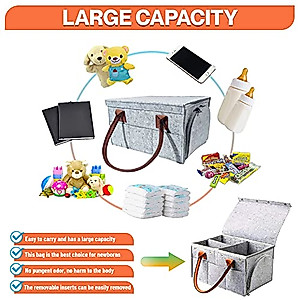 HayesLynn Baby Diaper Caddy Organizer - Baby Registry Search Tote Bag Storage Basket - Bin Car Diaper Baby Bag Portable with Lid and Removable Dividers - Changing Table Shower Caddy Bag