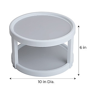 Smart Design 2-Tier Lazy Susan Turntable - 10 Inch - Non-Slip Lining and Feet - BPA Free - Cupboard, Fridge, Jars, Spices, Cabinet, Countertop, Pantry, Storage, Kitchen Organizer - White with Gray