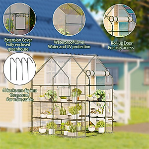 CEBOLAN Walk in Greenhouse, 56x56x77 Waterproof Green Houses for Outside, Portable Greenhouses for Outdoors with Roll-Up Zipper, Greenhouse for Indoors - 12 Shelves Walk-in(6.4x4.7x4.7FT)