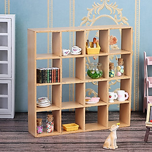 1: 12 Dollhouse Miniature Wooden Storage Rack 16 Grid Shelves Doll House Wall Rack Bookshelf Display Dollhouse Furniture Accessories