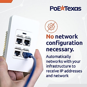 PoE Texas 4 Port Inwall Gigabit PoE Extender - Power Over Ethernet in-Wall Switch Plate with IEEE 802.3bt Uplink & Full Passthrough VLAN, Extend WiFi Access Point, Computer Network, VoIP & More