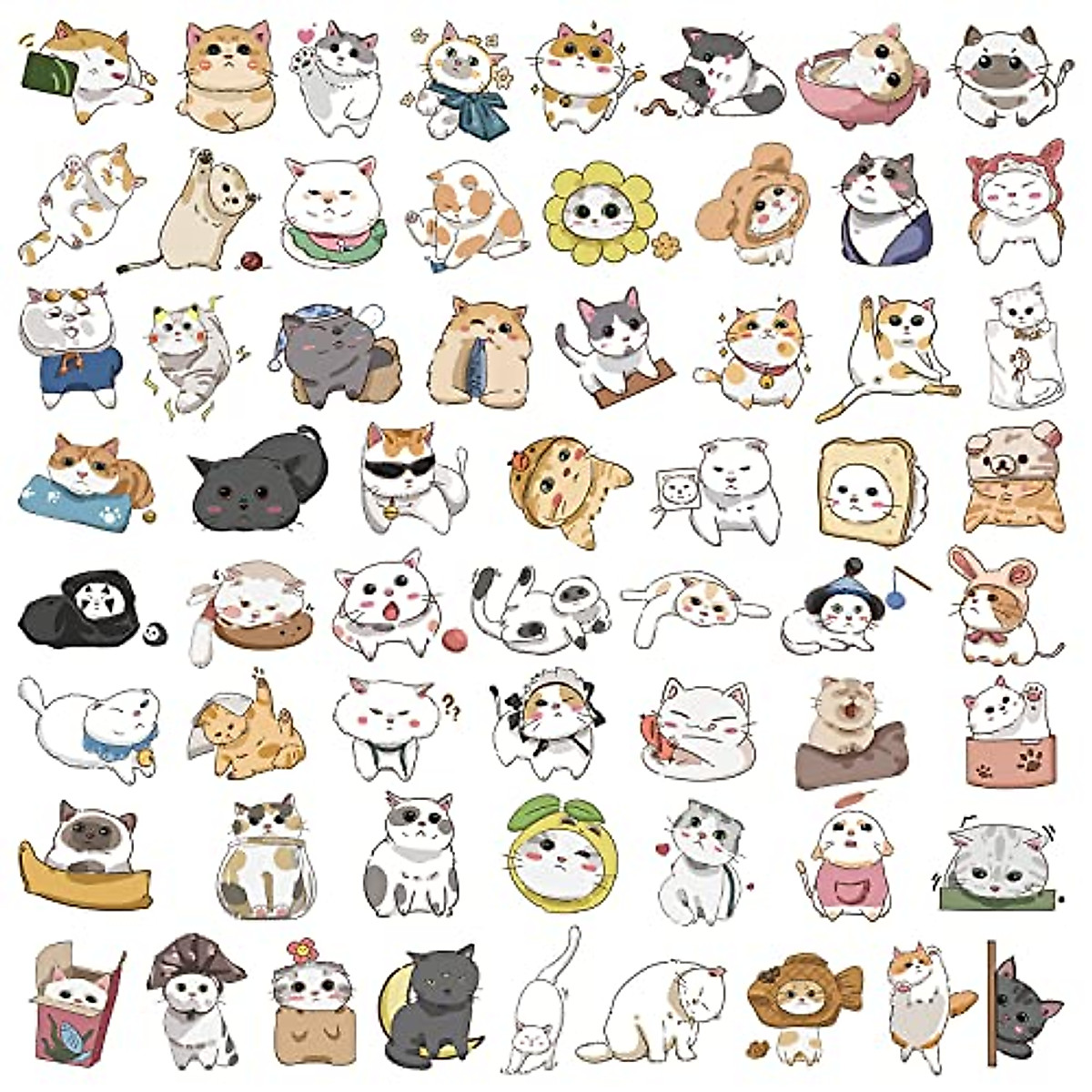 Cat Stickers 126PCS Cute Cat Stickers Vinyl Waterproof Cartoon Animal ...