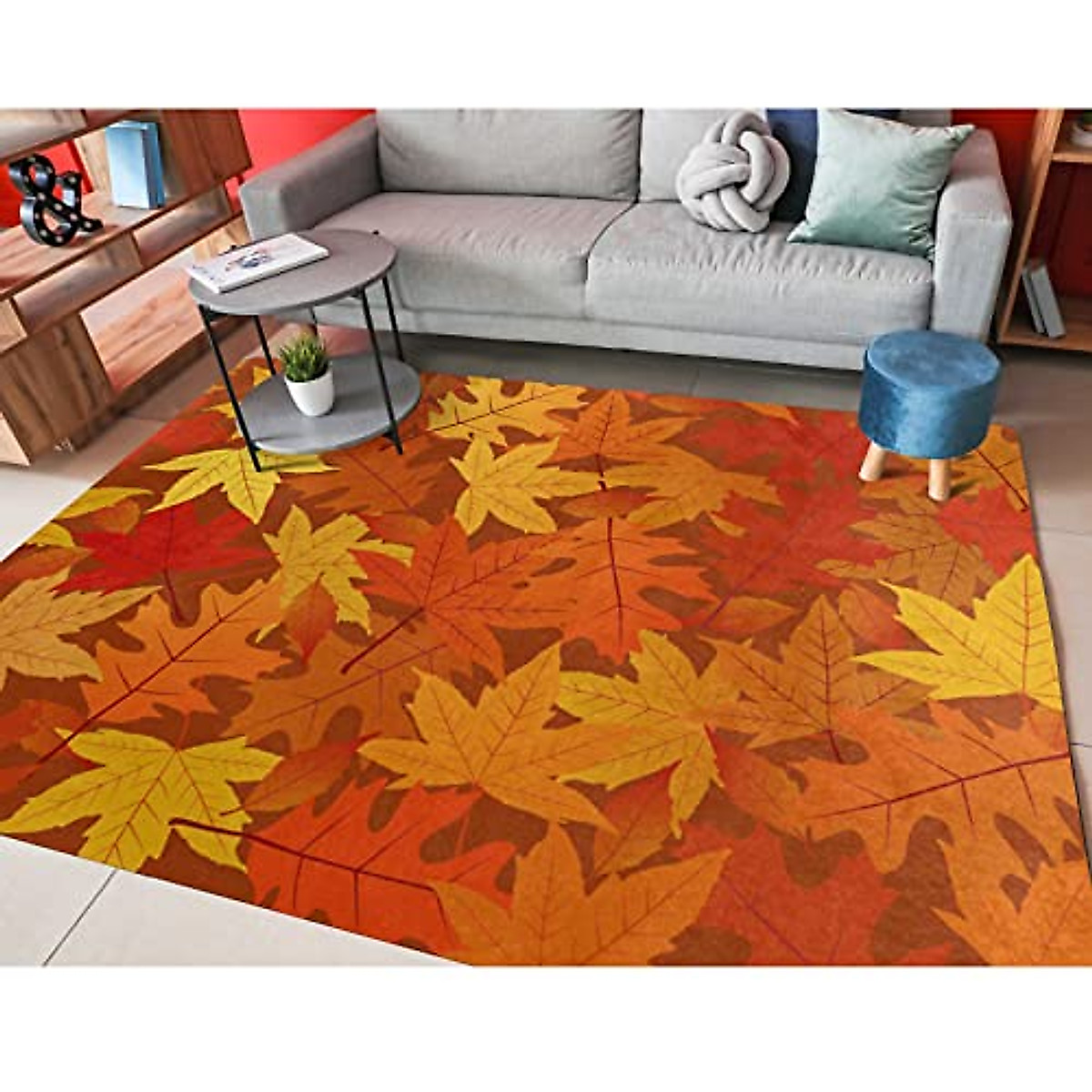 ALAZA Happy Thanksgiving Day Maple Leaf Fall Non Slip Area Rug 5' x 7' for Living Dinning Room Bedroom Kitchen Hallway Office Modern Home Decorative