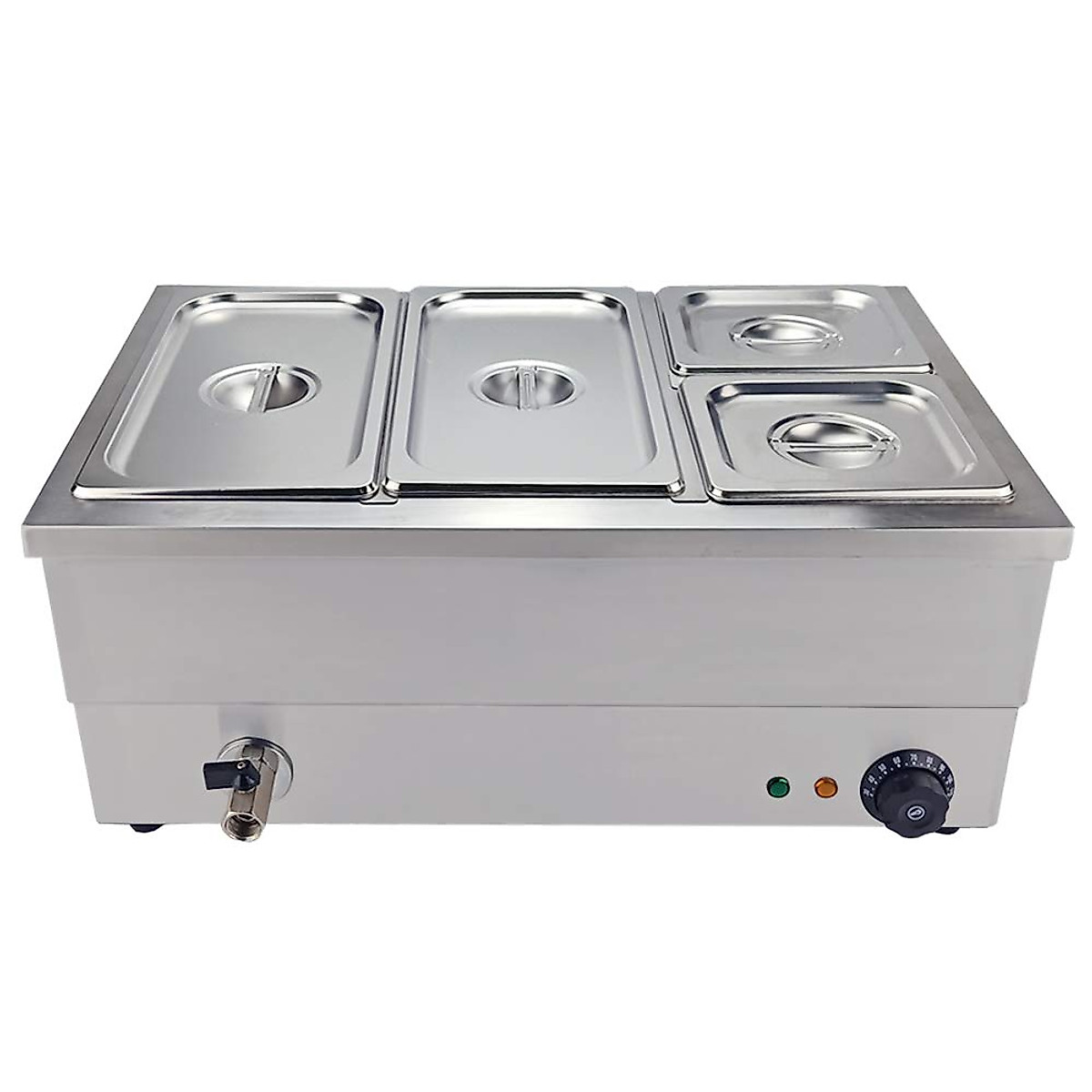 DULONG Commercial Bain Marie Buffet Food Warmer Electric Food Soup Warmer Stove Steam Table Stainless Steel Container Temperature Control for Catering Restaurants Use 1350W(1/3GNx2+1/6GNx2)