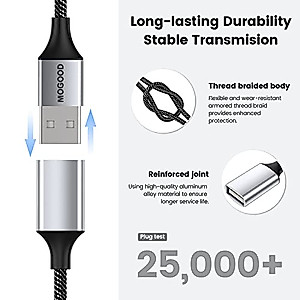 USB Extension Cable,USB Splitter USB A Male to 2 Female Extension Cord Durable USB Splitter Cable Nylon Braided Fast Data Transfer Compatible with Printer, USB Keyboard, Flash Drive,Playstation