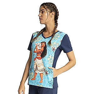 Tooniforms Women Scrubs Top V-Neck Print TF677, XXS, Moana Energy