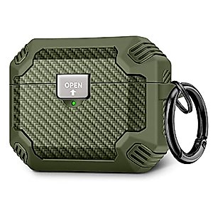 Maxjoy Compatible with AirPods pro Case, Secure Lock Clip Full Body Rugged Hard Shell Protective Case Cover with Keychain for AirPod pro Case Generation Case,Army Green