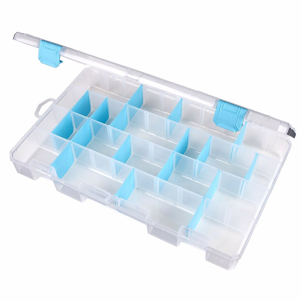 ArtBin 6857AG Large Anti-Tarnish Box with Removable Dividers, Jewelry & Craft Organizer with Anti-Tarnish Technology, [1] Plastic Storage Case, Clear with Aqua Accents