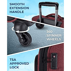 2 Piece Luggage Sets, BAGSMART Expandable 20 inch Carry on Luggage Airline Approved, Lightweight Carry on Suitcase with Spinner Wheels, Family Travel Suitcase Set with Duffle Bag - Red