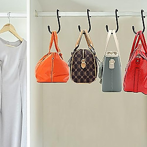 HiGift 12 Pack Purse Hanger for Closet, Non Slip Rubber Coated Closet Rod Hooks for Bags, Large Closet Organizer Hooks for Hanging Purses, Handbags, Backpacks, Belts, Scraves, Hats, Clothes -Black