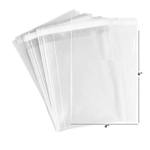 200ct Adhesive Treat Bags 4x6 Clear - 1.4 mils Thick Self Sealing OPP Plastic Bags for Bakery Cookies Christmas Party Decorative Gift Bags (4" x 6" - 200ct)