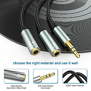 Toxaoii 3.5mm Headphone Jack Splitter Cord, 3.5mm Male to 2 Female Extension Cable Headphone Jack Adapter, 3.5mm Stereo Audio Y Splitter Cable Compatible with Phone, smartphone, laptop, Xbox, PS4