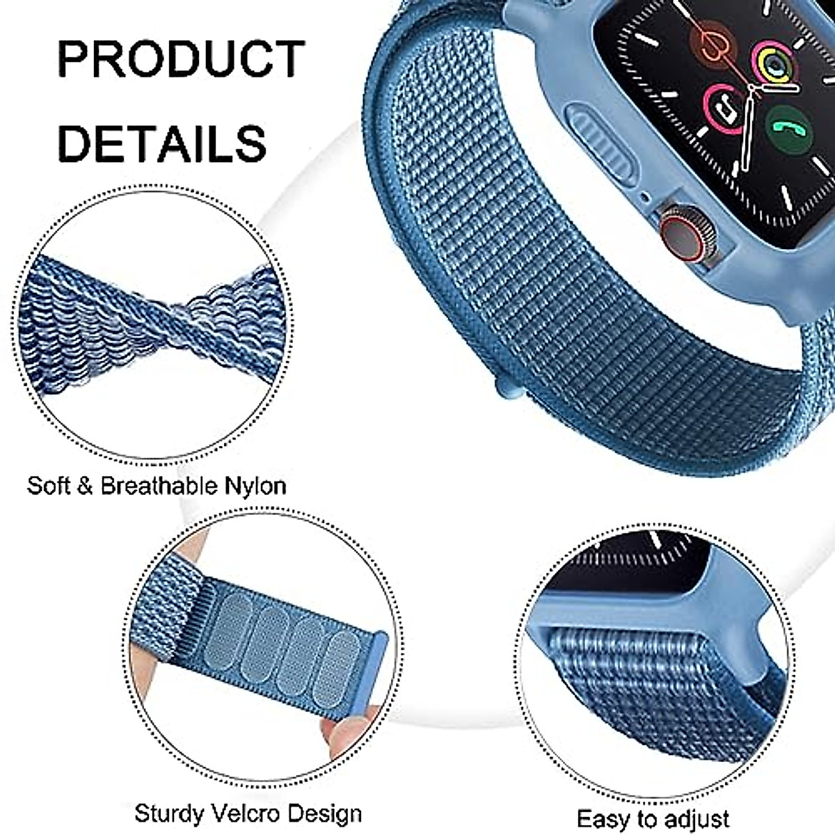 [3 Pack] Nylon Bands with Case Compatible with Apple Watch Band 38mm 40mm 41mm & 42mm 44mm 45mm,Soft TPU Case with Breathable Strap for iWatch 9/8/7/6/5/4/3/SE/SE2