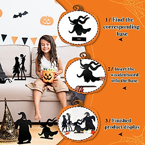 Halloween Night Before Christmas Wooden Table Centerpieces, Jack and Sally Black Table Top for Home Party Decorations, Jack Skellington Table Toppers Wooden Signs for Halloween Party Supplies