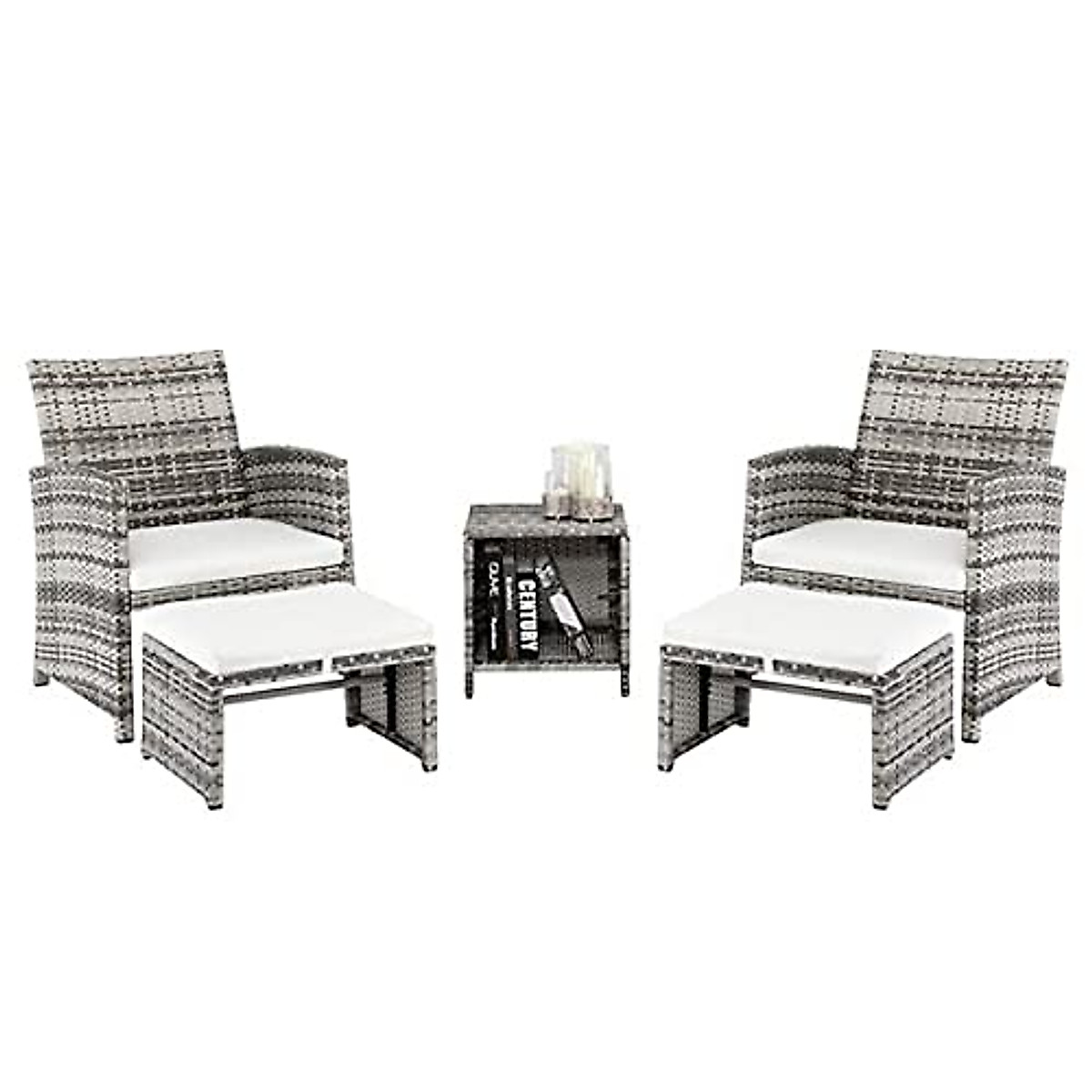 SAWQF 5pcs 2 Chairs 2 Footstools 1 Coffee Table Combination Sofa Gray Gradien for Your Front or Backyard Patio Furniture