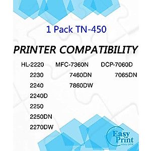 (1-Pack, High Yield) Compatible TN-450 Toner Cartridge TN450 Used for DCP-7060D 7065DN HL-2220 HL-2230 HL-2240D 2250 HL-2250DN 2270DW MFC-7360N 7460DN 7860DW Printer, Sold by Easy Print
