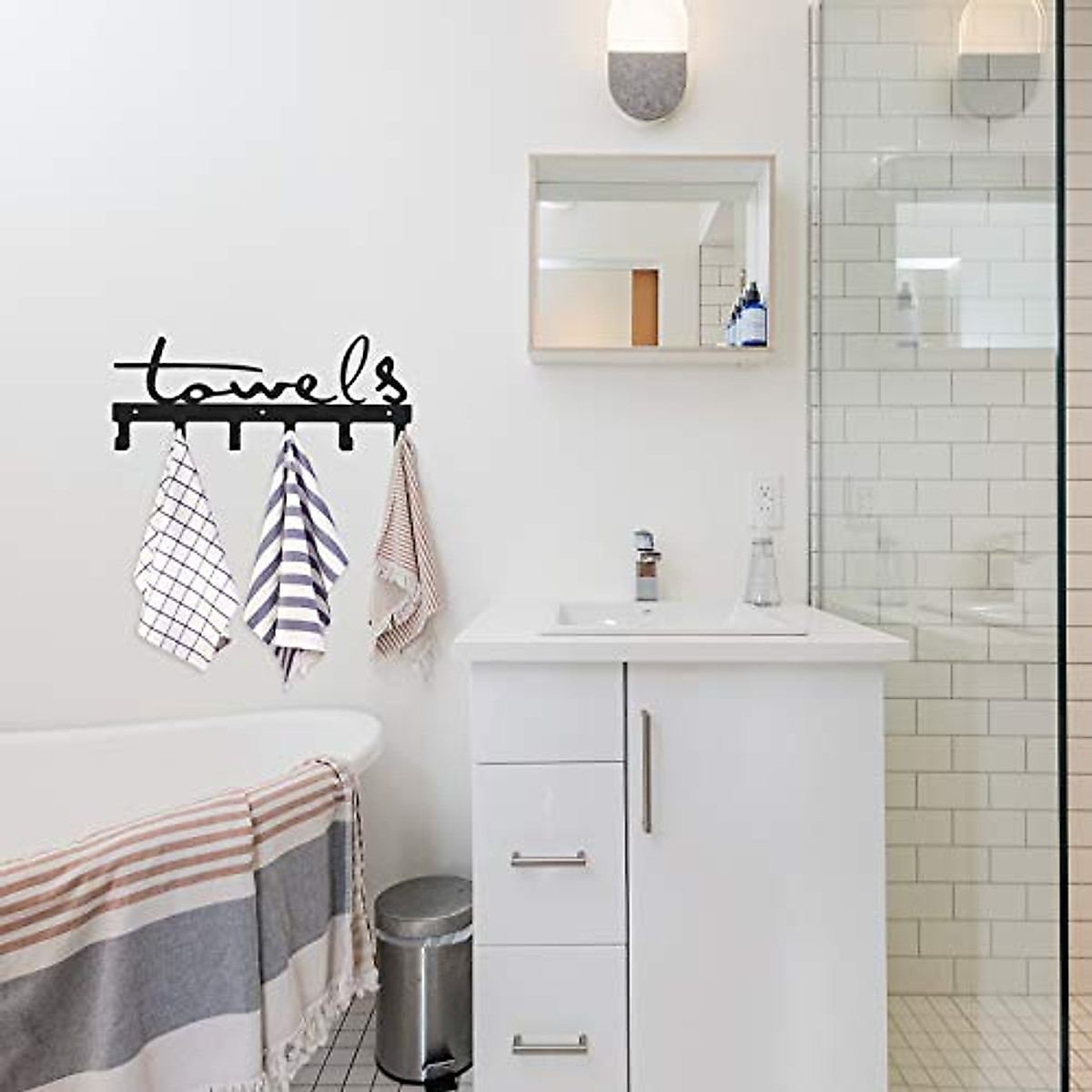 Goutoports Bathroom Towel Rack Wall Mount Towel Holder Kitchen Metal Holder Rack 6 Hooks Hot Tub Accessories Rustproof and Waterproof (Black)