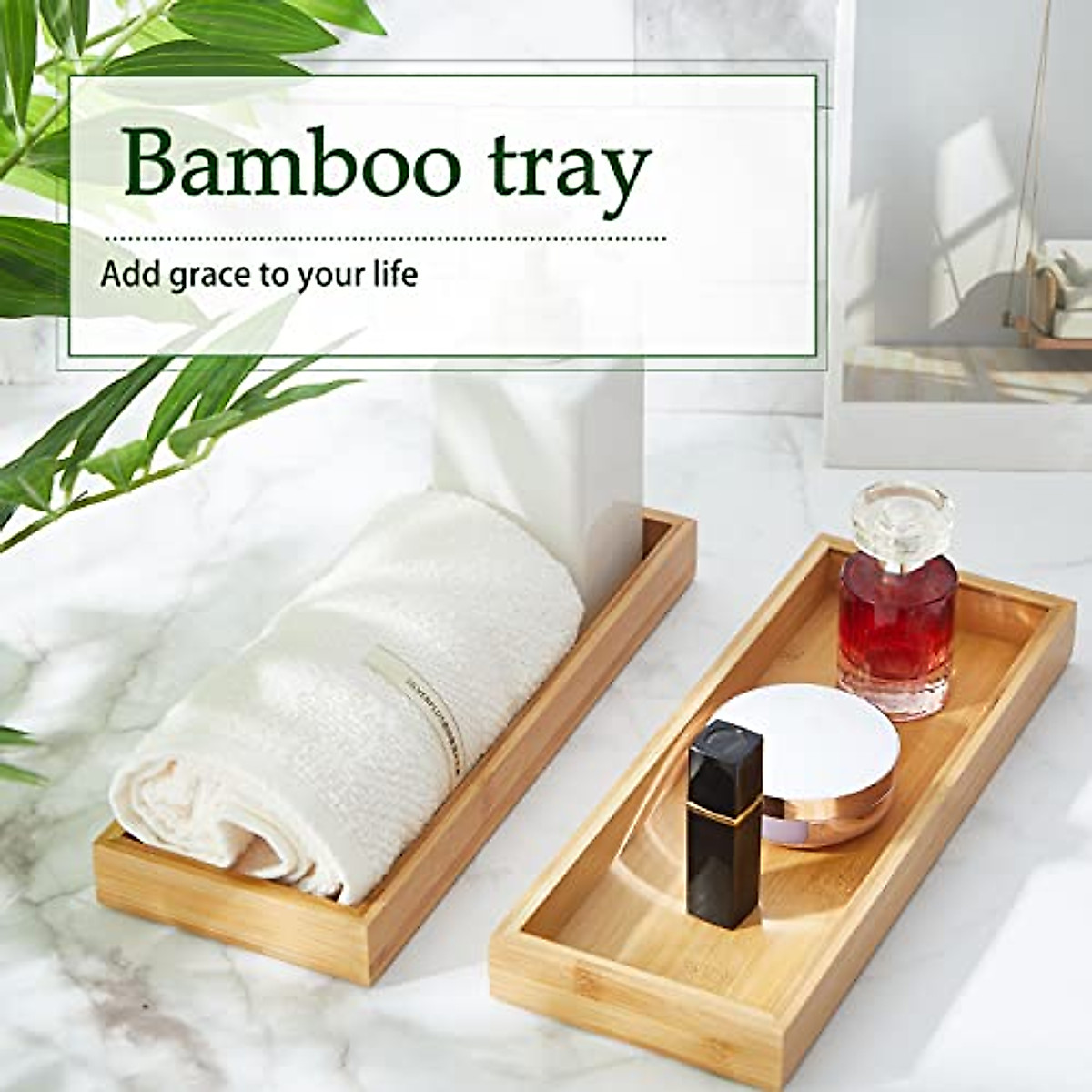 2 Pcs Bamboo Bathroom Tray Toilet Paper Storage Toilet Tank Tray Toilet Tissue Holder Organizer Box Basket with Silicone Slip Resistant at 4 Corners for Tank Kitchen Counter (11 x 4X 1 Inch)
