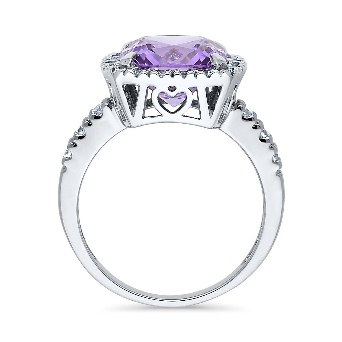 BERRICLE Sterling Silver Halo Purple Cushion Cut Cubic Zirconia CZ Statement Cocktail Fashion Ring for Women, Rhodium Plated Size 9