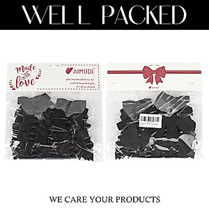 AIMUDI Black Bows for Gift Wrapping 2.5" Premade Black Twist Tie Bows for Crafts Pre-Tied Black Satin Ribbon Bows Small Gift Bows for Treat Bags Party Favors Wedding Decorations - 50 Counts