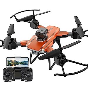 Folding Dual 4k Hd Aerial Drone, Fpv Camera Remote Control Toy For Boys Girls, Obstacle Avoidance Optical Flow Positioning Remote Control Quadcopter, Headless Mode, One Button Start Speed Control (Orange)