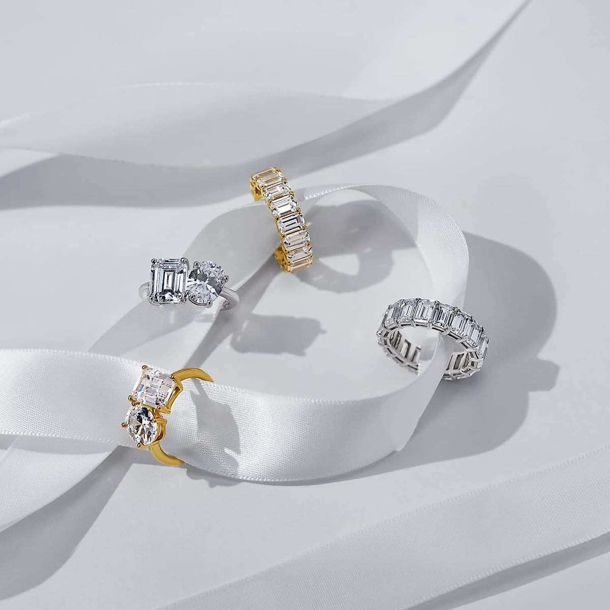 DIAMONBLISS Eternity Ring For Women 14K Yellow Gold, Rose Gold, Platinum Plated 925 Sterling Silver Infinity Band | 10.30 Carats Emerald Cut Cubic Zirconia CZ Simulated Diamond (White, 7)