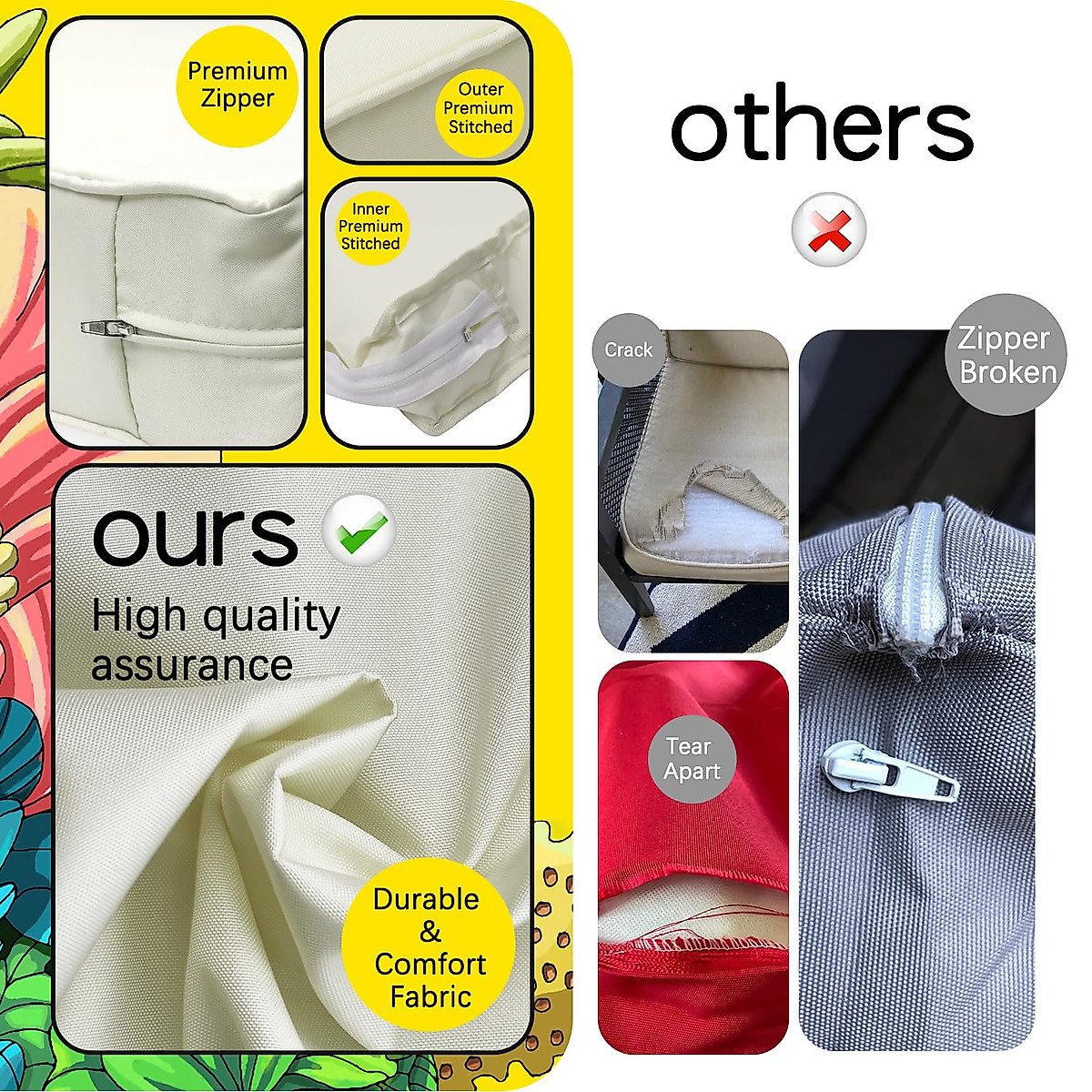 ClawsCover 6Pack Outdoor Seat and Back Cushions Replacement Covers Fit for 3 Pieces 3-Seater Wicker Rattan Patio Furniture Conversation Set Sectional Couch Chair,Cream-Include Cover Only